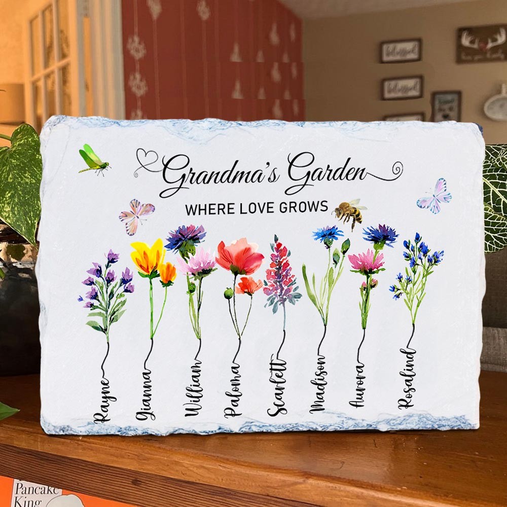 Personalized Grandma's Garden Birth Flower Plaque With Grandkids Names ...